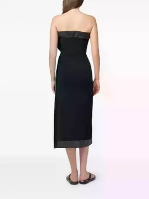 TOD'S Leather Trim Strapless A-line Midi Dress