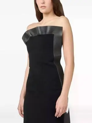TOD'S Leather Trim Strapless A-line Midi Dress