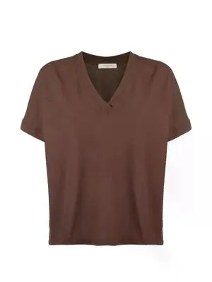 SLOWEAR V-neck Short-sleeve Jersey T-shirt - Brown