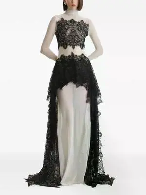 2310 STUDIO Maxi Lace-panelled High-low Dress