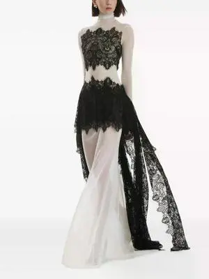 2310 STUDIO Maxi Lace-panelled High-low Dress