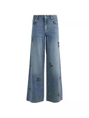 Alice + Olivia Embellished Cut-out Jeans - Blue