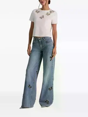 Alice + Olivia Embellished Cut-out Jeans - Blue