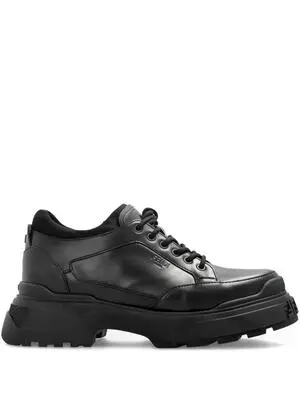Fendi Logo-embossed Leather Derby Shoes - Black