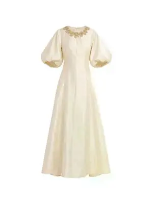BARUNI Embellished Puff-sleeve Maxi Gown - Neutrals