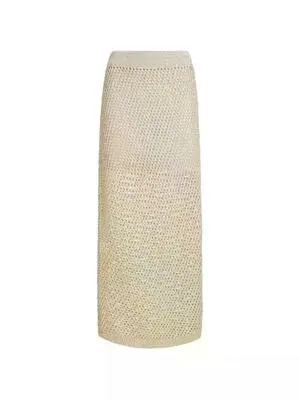 Brunello Cucinelli Hemp Sequin Net Knit Midi Skirt