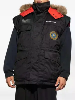 Balenciaga Faux Fur Trimmed Hooded Padded Sleeveless Jacket