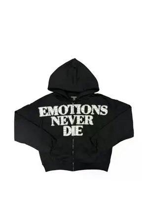 MIXED EMOTION Rhinestone Embellished Zip-up Hoodie - Black
