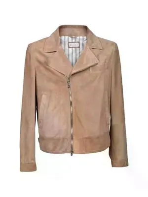 Brunello Cucinelli Tobacco Brown Suede Biker Jacket - Neutrals