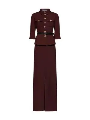 SELF-PORTRAIT Jewel-button Peplum Waist Maxi Dress