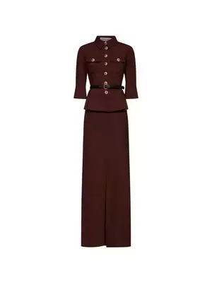 SELF-PORTRAIT Jewel-button Peplum Waist Maxi Dress