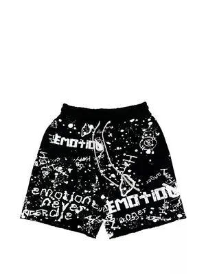 MIXED EMOTION Graffiti Print Track Shorts - Black