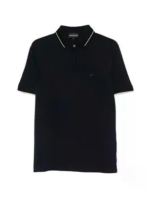 Emporio Armani Logo-embroidered Contrast-trim Polo Shirt - Blue