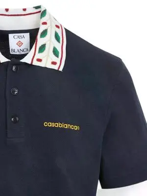 Casablanca Laurel Embroidered-collar Piqué Polo Shirt