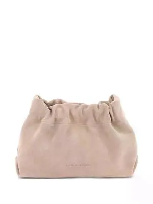Brunello Cucinelli Gathered Suede Clutch Bag - Neutrals