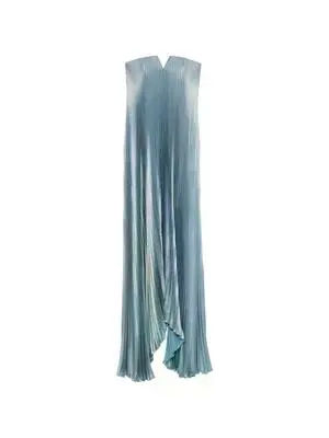 L'IDEE Black Tie Pleated Strapless Maxi Dress - Blue
