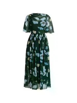 Erdem Floral Print Silk Midi Dress