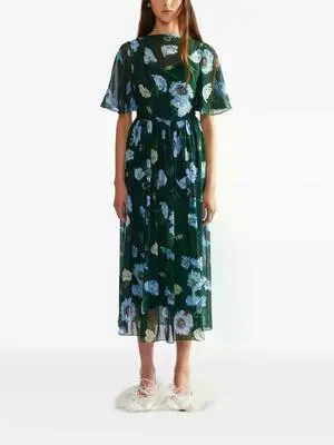 Erdem Floral Print Silk Midi Dress