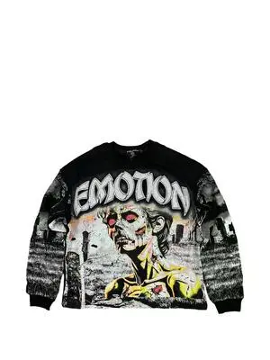 Mixed Emotion Tombstone Graphic-print Cotton Sweatshirt - Black