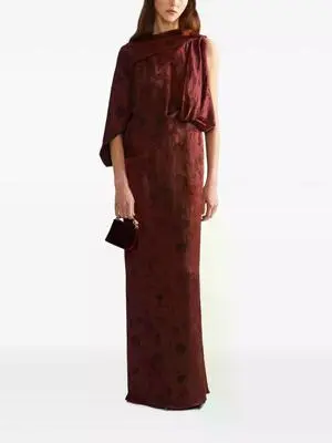 Erdem Bordeaux Floral Jacquard Maxi Dress
