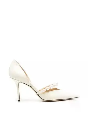 JIMMY CHOO Aurelie Patent Leather Pumps With Pearl And Crystal Embellishments