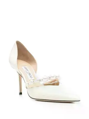JIMMY CHOO Aurelie Patent Leather Pumps With Pearl And Crystal Embellishments