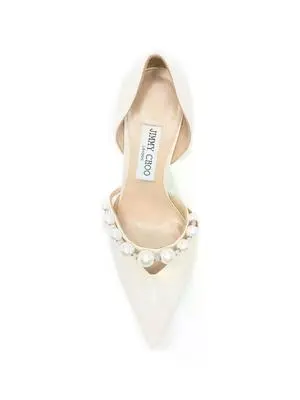 JIMMY CHOO Aurelie Patent Leather Pumps With Pearl And Crystal Embellishments