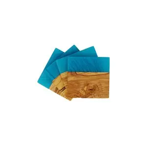 GREYMINT Brown / Blue Yaya Olive Wood Coasters With Blue Resin - Brown/blue