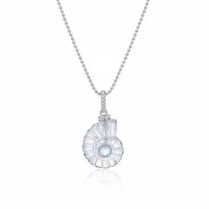 ORMIRO Seadream Crystal & Moonstone Conch Shell Pendant - Silver