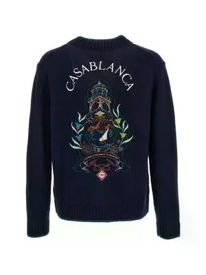 Casablanca Hotel Emblem Intarsia Knit Cardigan