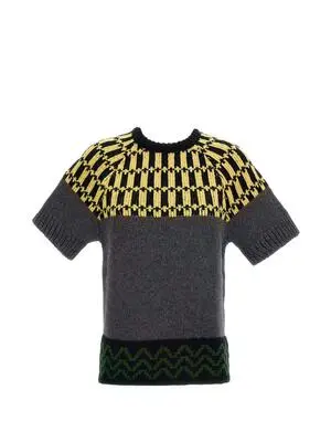Marni Intarsia Knit Short Sleeve Sweater