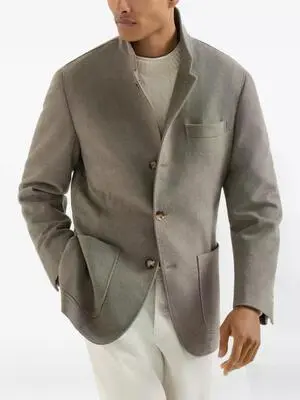 Brunello Cucinelli Lightweight Water-resistant Cashmere Stand Collar Blazer - Grey