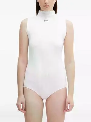 Off-White Mock Neck Logo Detail Bodysuit