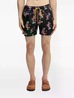 Rhude Floral Print Drawstring Swim Shorts - Black