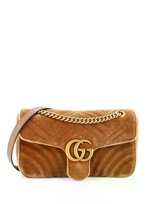 Gucci Matelassé Velvet Small Shoulder Bag - Neutrals
