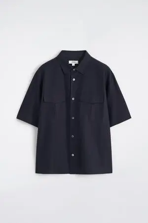 Cos Striped Cotton Jacquard Shirt - Navy
