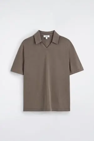 Cos Contrast-tipped Silk-cotton Polo Shirt - Brown