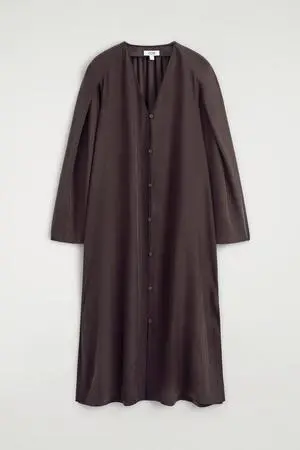Cos Gathered Silk Midi Dress - Brown
