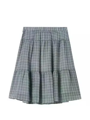 MINI CREAM Check-pattern Tiered Skirt