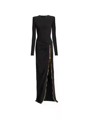 Balmain Long Slit Dress With Gold Metal Zip