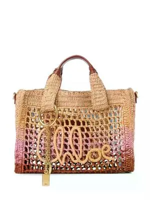 Chloé Raffia Banana Logo Patch Tote Bag - Brown
