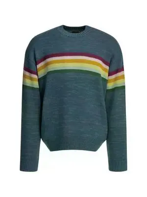 Kapital Rainbow Stripe Peace Sign Intarsia Knit Sweater - Blue