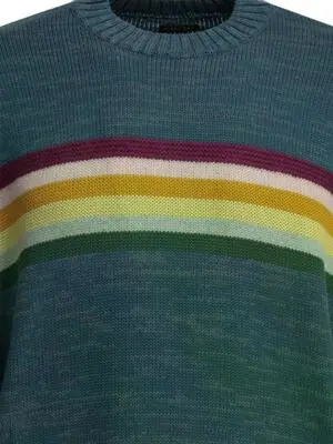 Kapital Rainbow Stripe Peace Sign Intarsia Knit Sweater