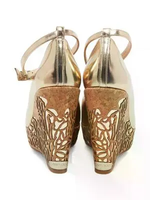 JIMMY CHOO Gold-tone Leather Wedge Sandals