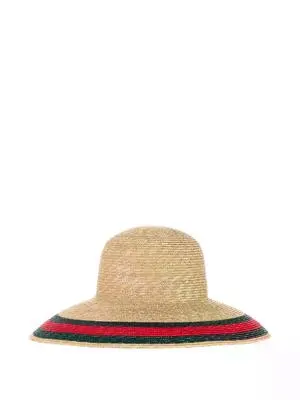 Gucci Web-stripe Woven Straw-effect Hat - Neutrals