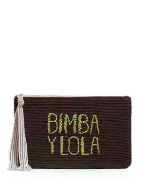 Bimba Y Lola Large Logo-embroidered Crochet Clutch Bag - Brown