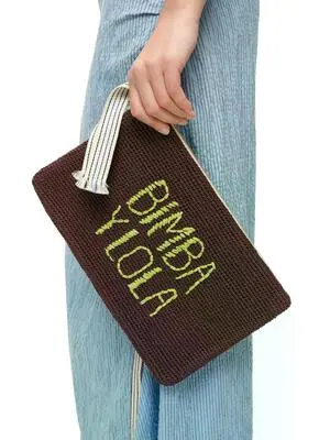 Bimba Y Lola Large Logo-embroidered Crochet Clutch Bag - Brown