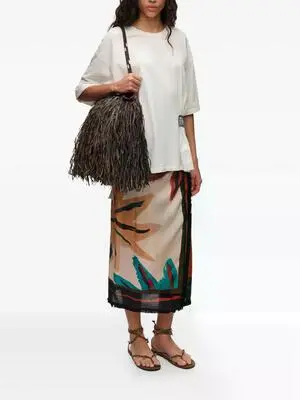 Bimba Y Lola Sun Print Fringed Wrap Midi Skirt