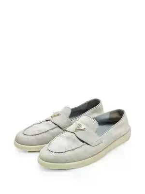 Prada Logo Plaque Suede Loafers