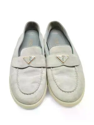 Prada Logo Plaque Suede Loafers